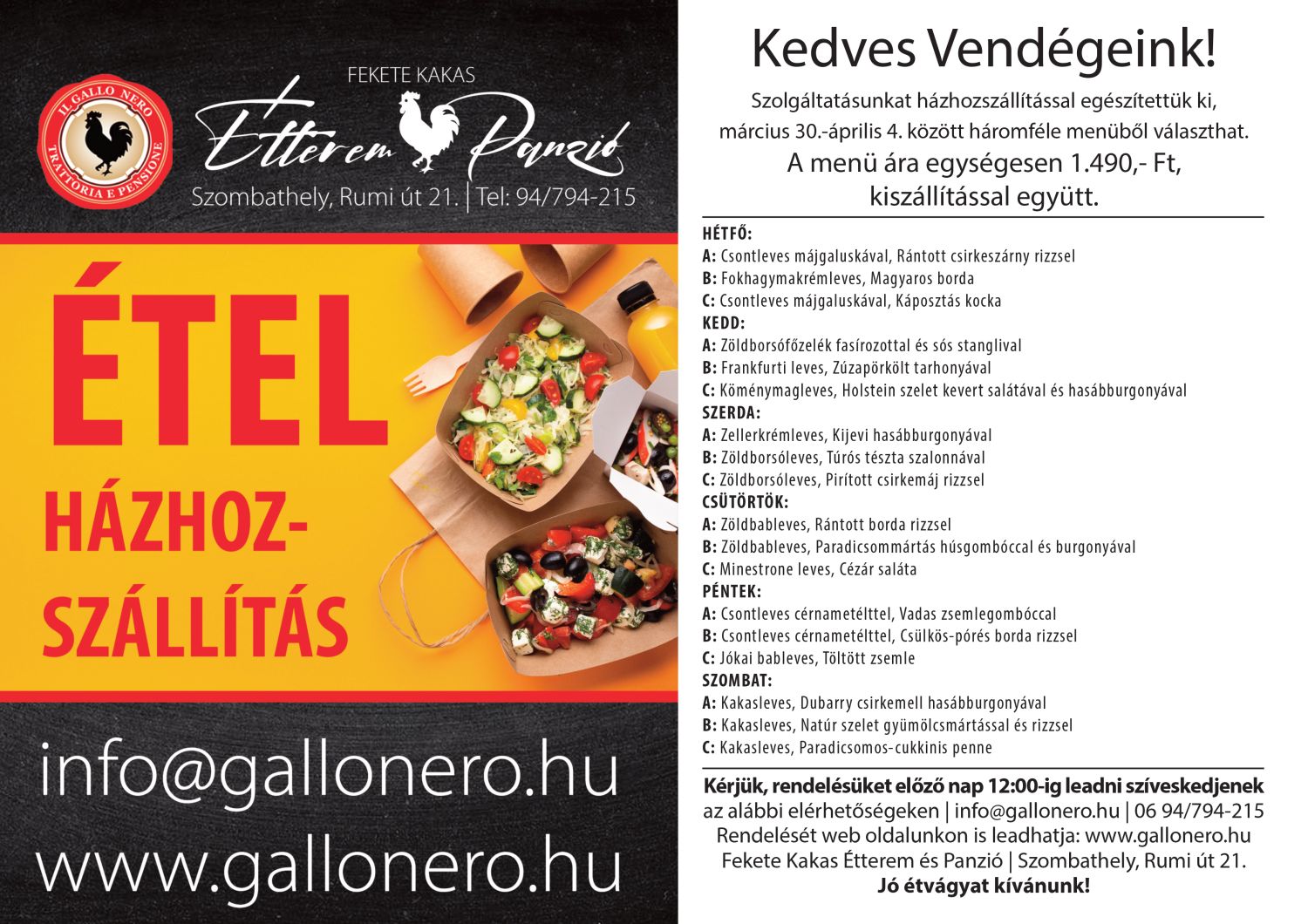 Heti Menü – Il Gallo Nero